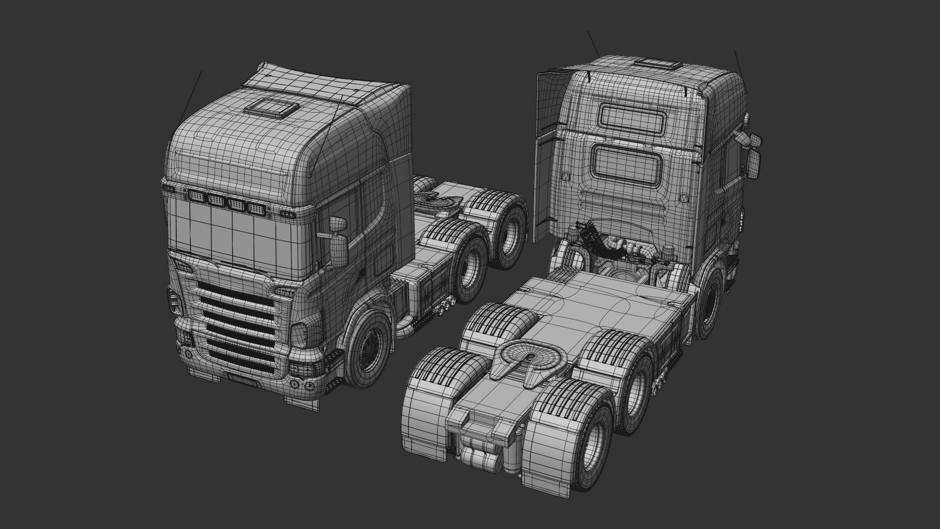 Truck rig with dry freight box trailer for Cinema 4D 3D model rigged ...