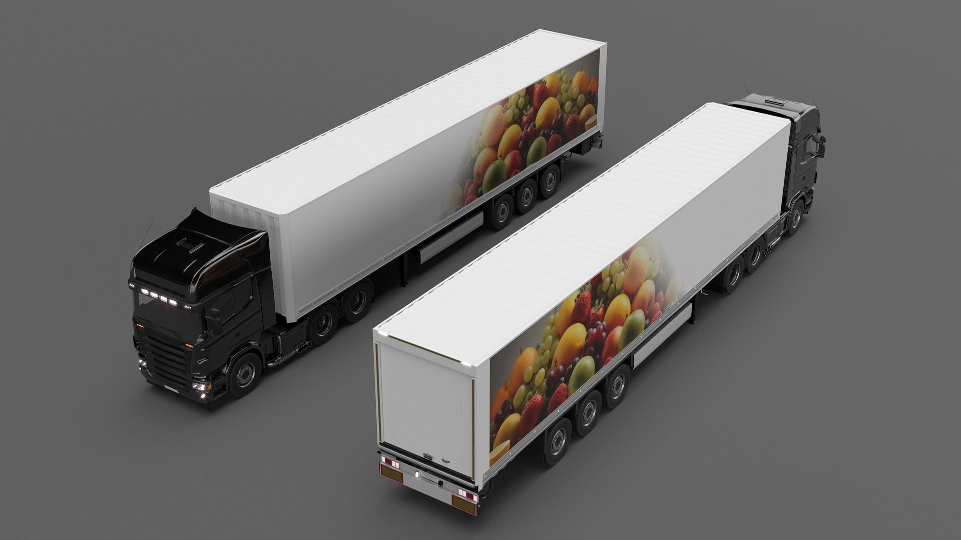 Truck rig with dry freight box trailer for Cinema 4D 3D model rigged ...