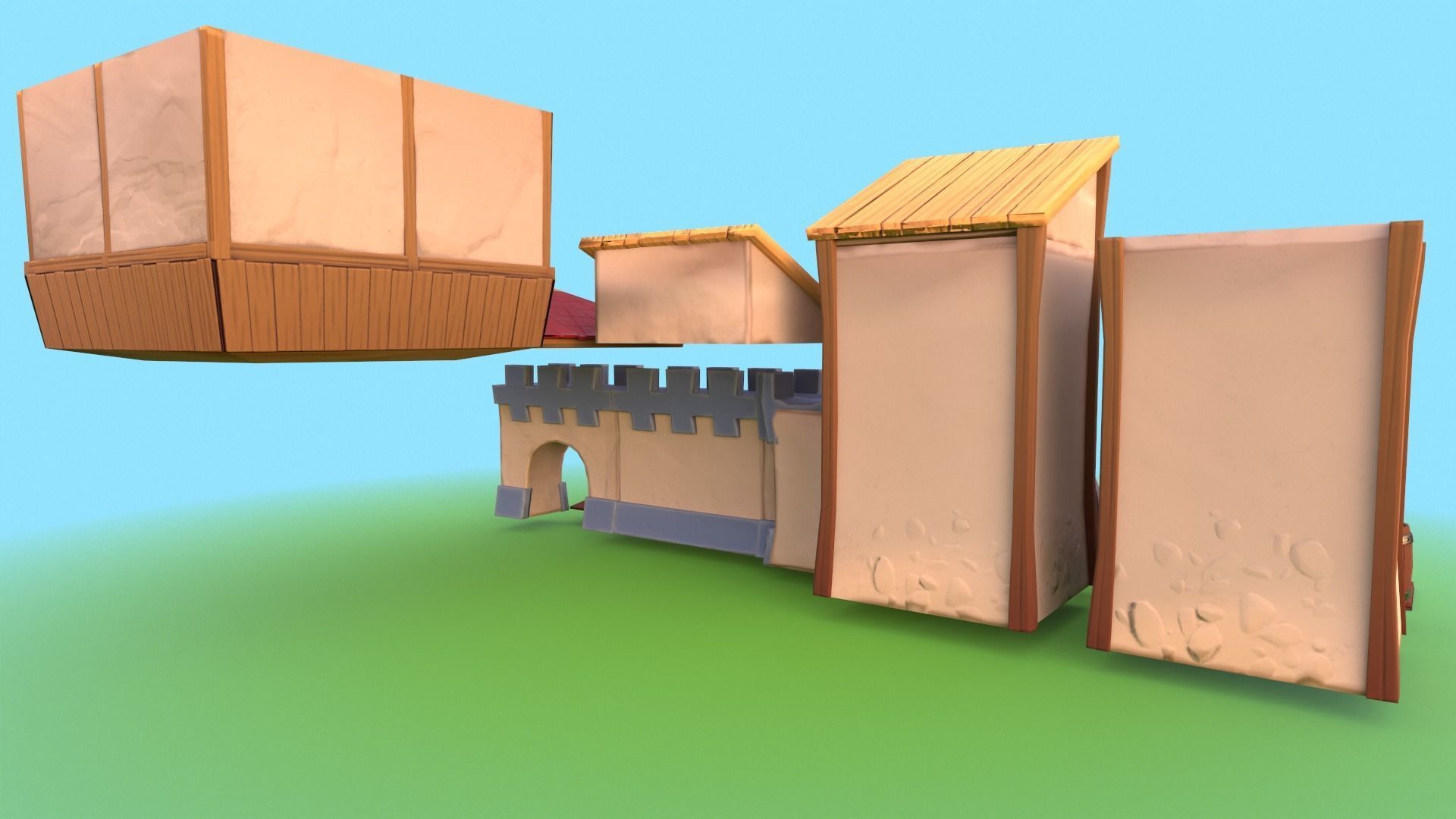 3D model Low poly Castle village combinations VR / AR / low-poly | CGTrader