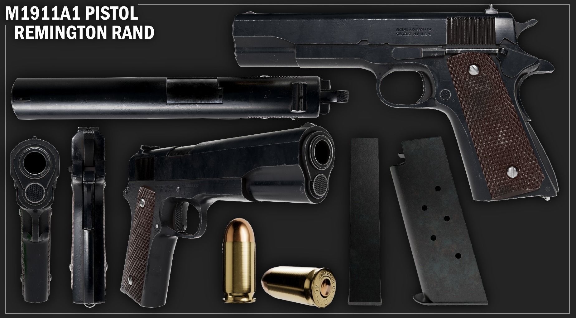 3D model M1911A1 Pistol - Remington Rand VR / AR / low-poly | CGTrader