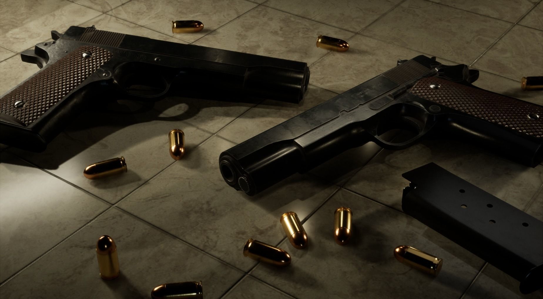 3D model M1911A1 Pistol Flashlight and Suppressor Bundle Pack VR / AR ...