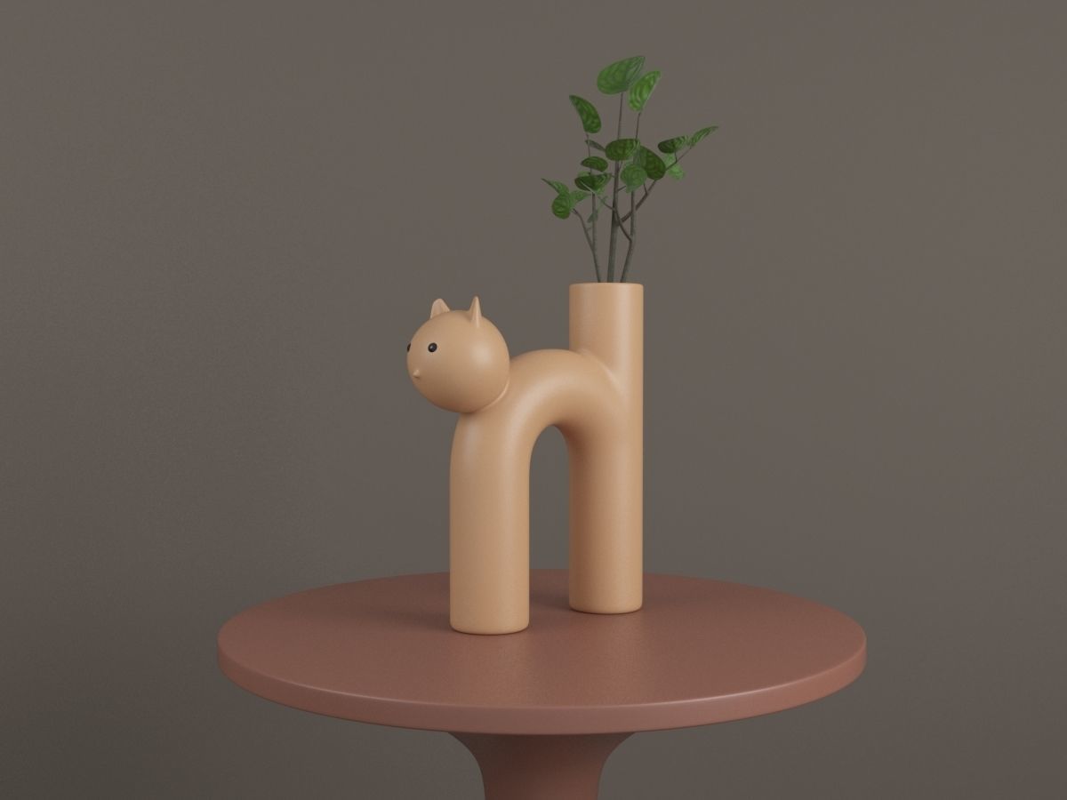Vase Meow with Flower and Coffee Table 3D model | CGTrader