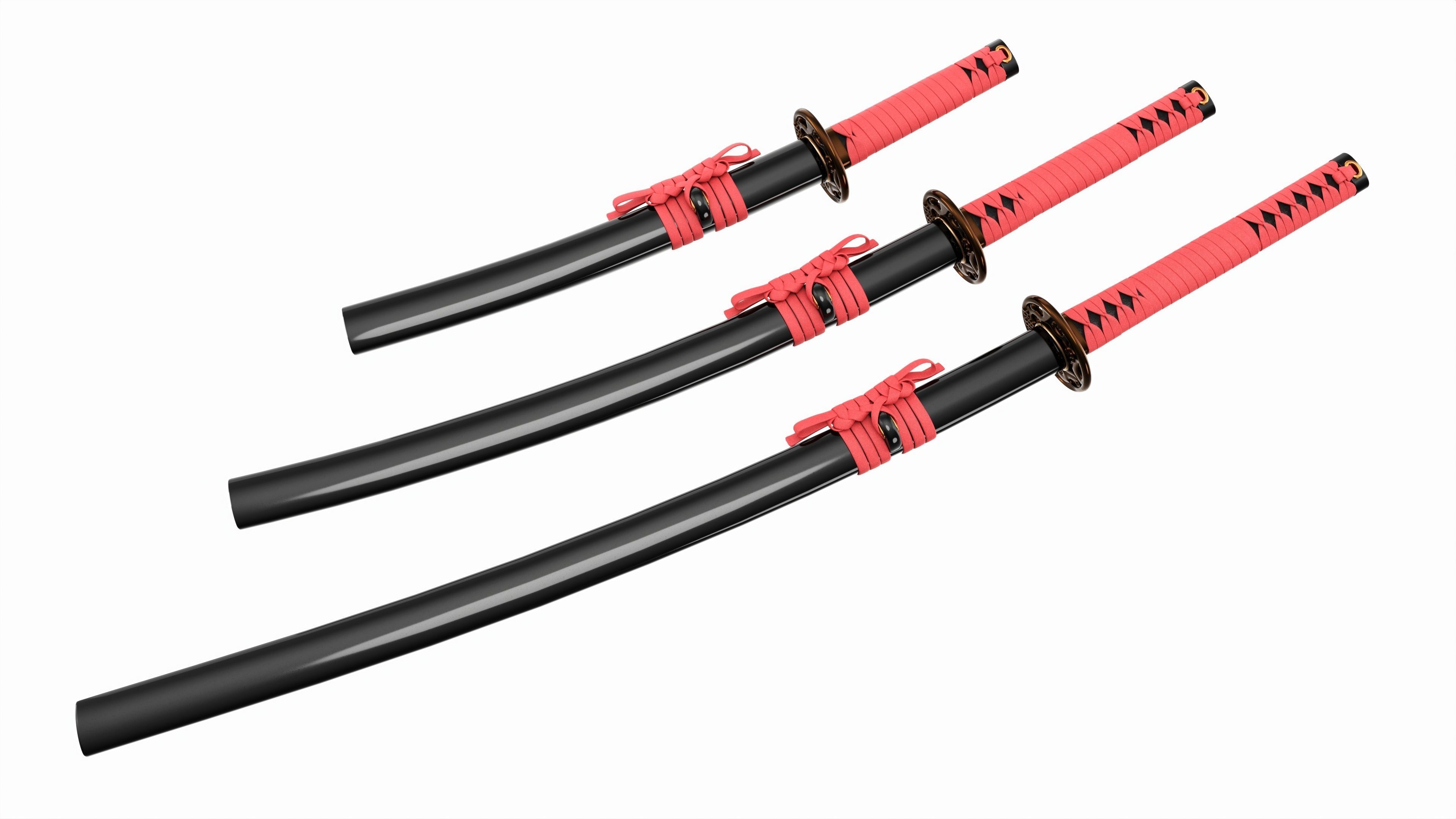 Japanese Katana Wakizashi Tanto Set 3D model | CGTrader