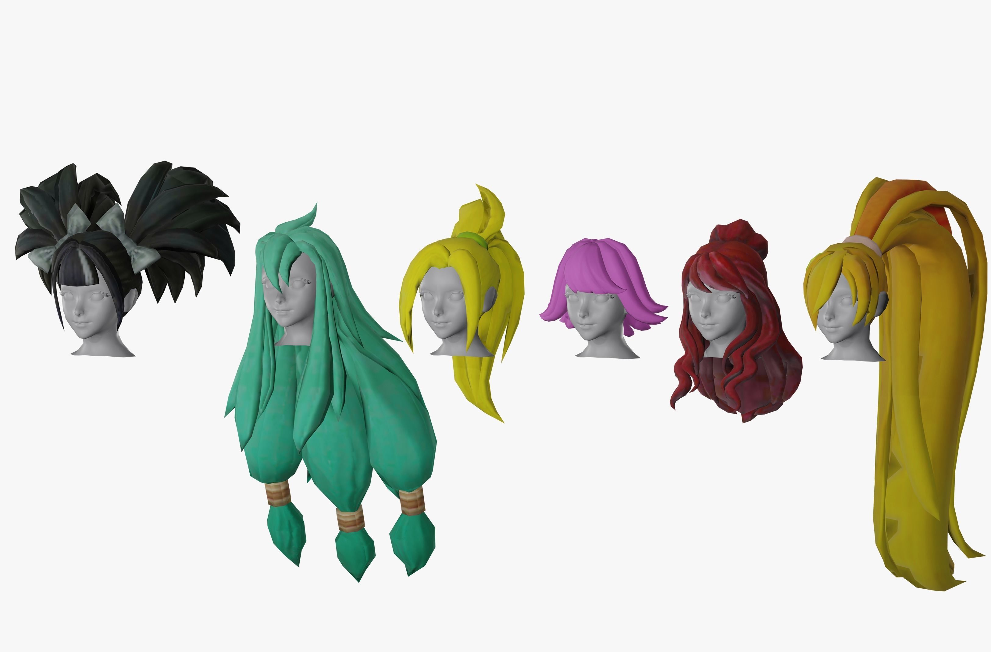 20 Stylized Female Hair Models Pack 1 - Low Poly 3D model | CGTrader