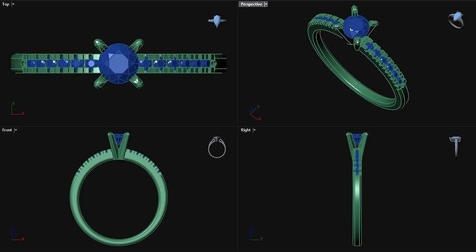 Peg Head Engagement Ring with sidestones 3D model 3D printable | CGTrader
