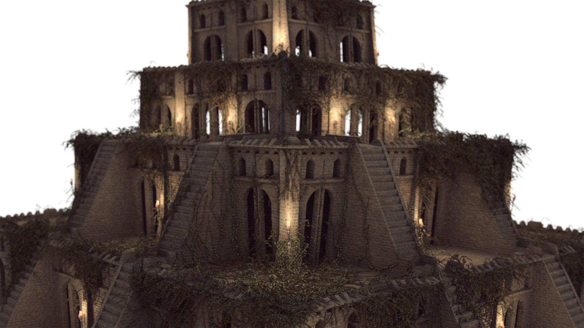 Temple With Ivy Vines at Night 3D model | CGTrader