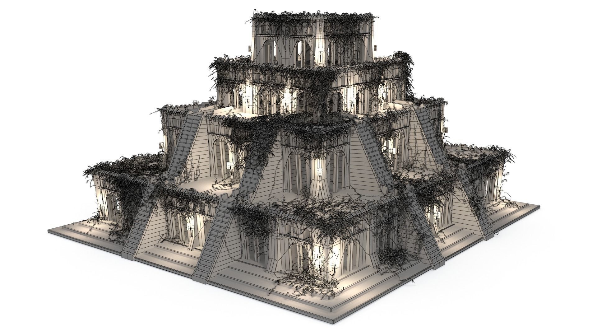 Temple With Ivy Vines at Night 3D model | CGTrader