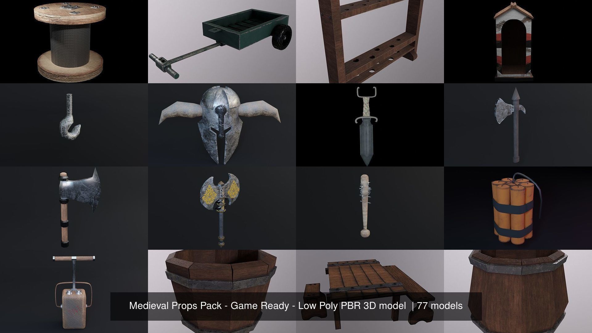 3D Model Collection Medieval Props Pack - Game Ready - Low Poly PBR 3D ...