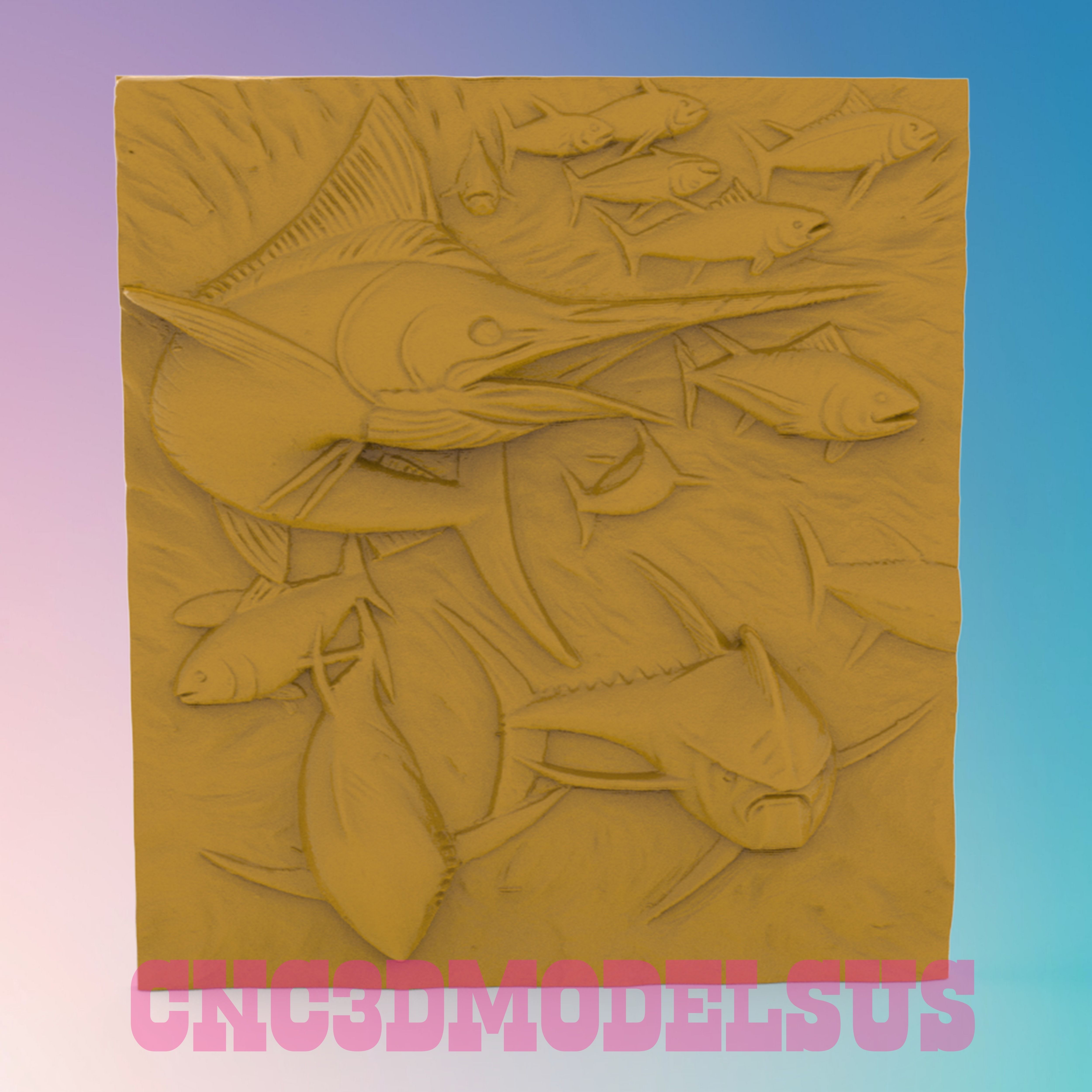 pano with fish 3D MODEL STL FILE FOR CNC ROUTER LASER 3D model 3D ...