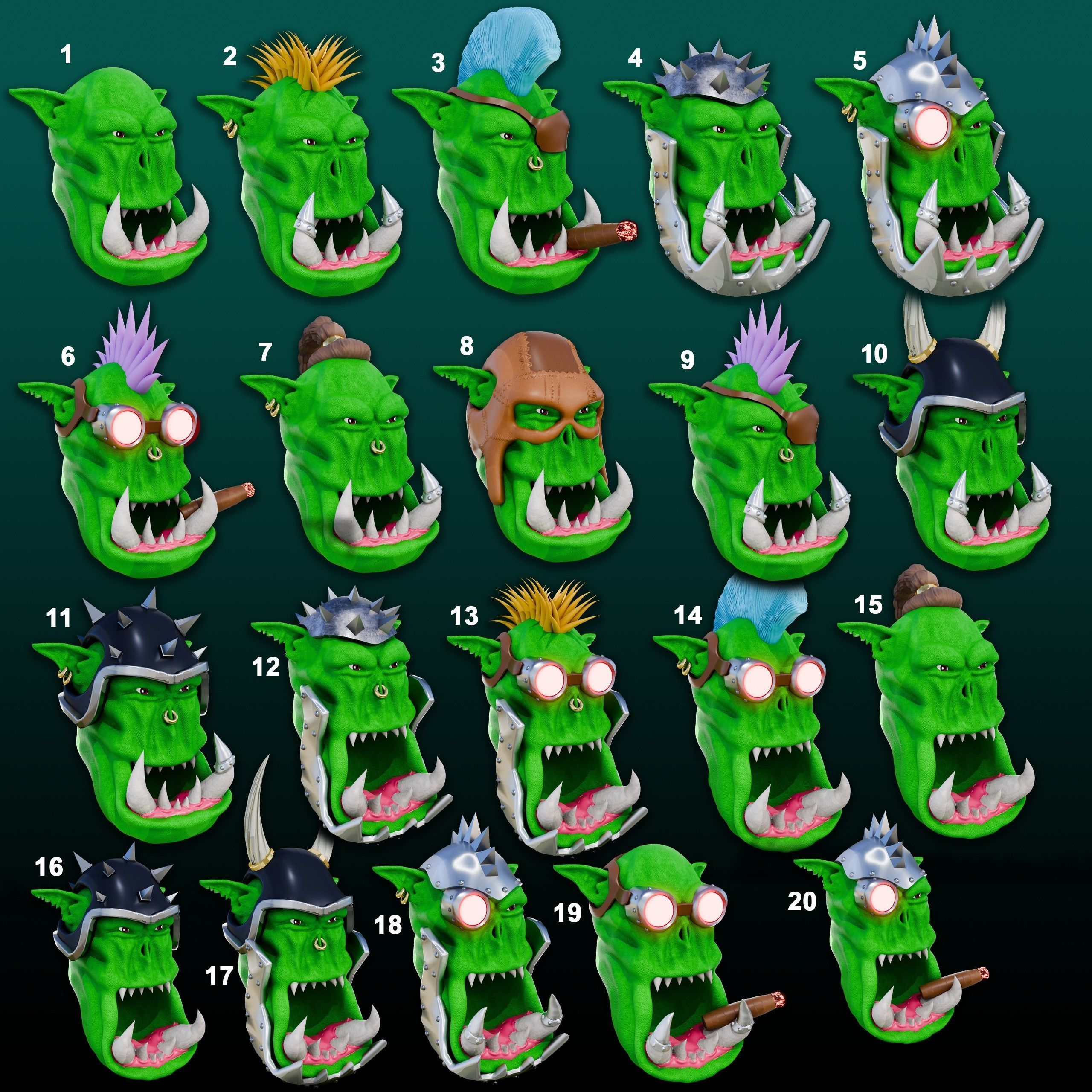 Ork heads 3D model 3D printable | CGTrader