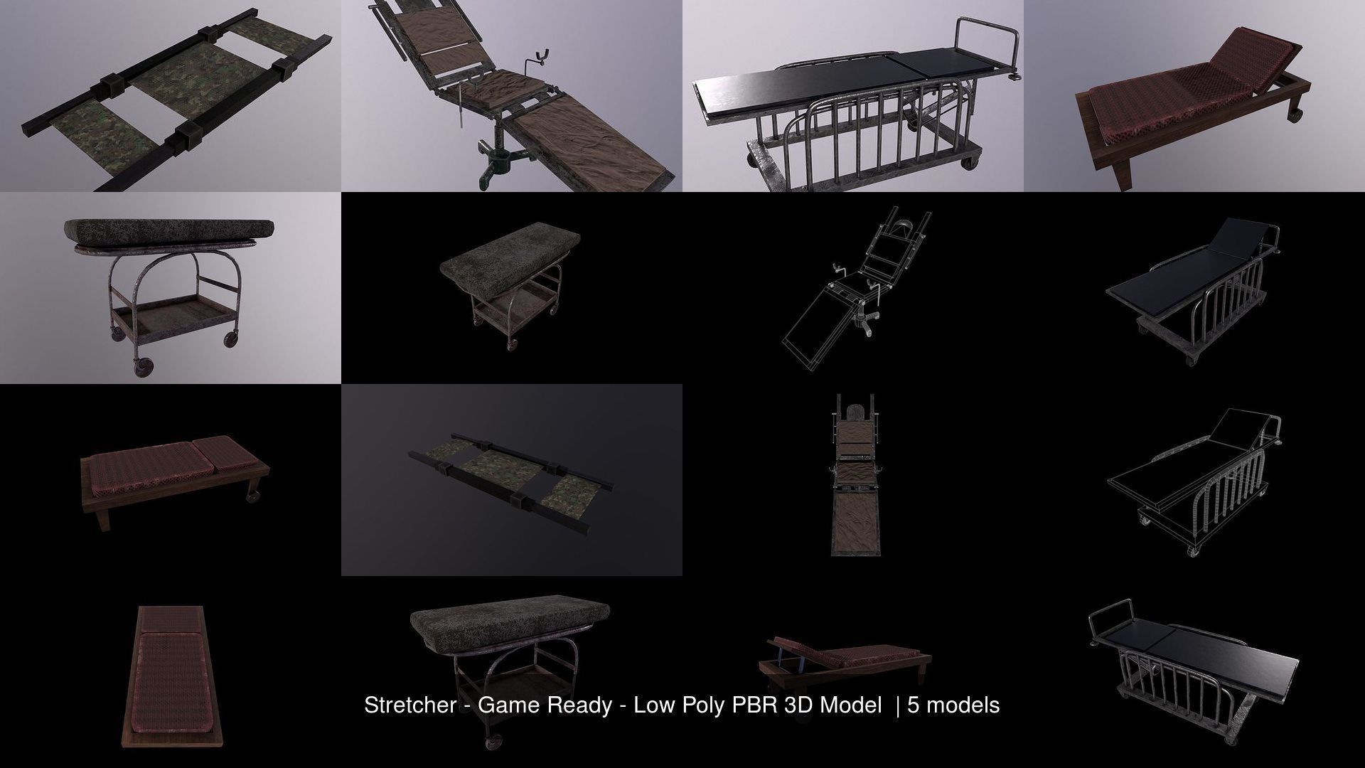3D Model Collection Stretcher - Game Ready - Low Poly PBR 3D Model VR ...