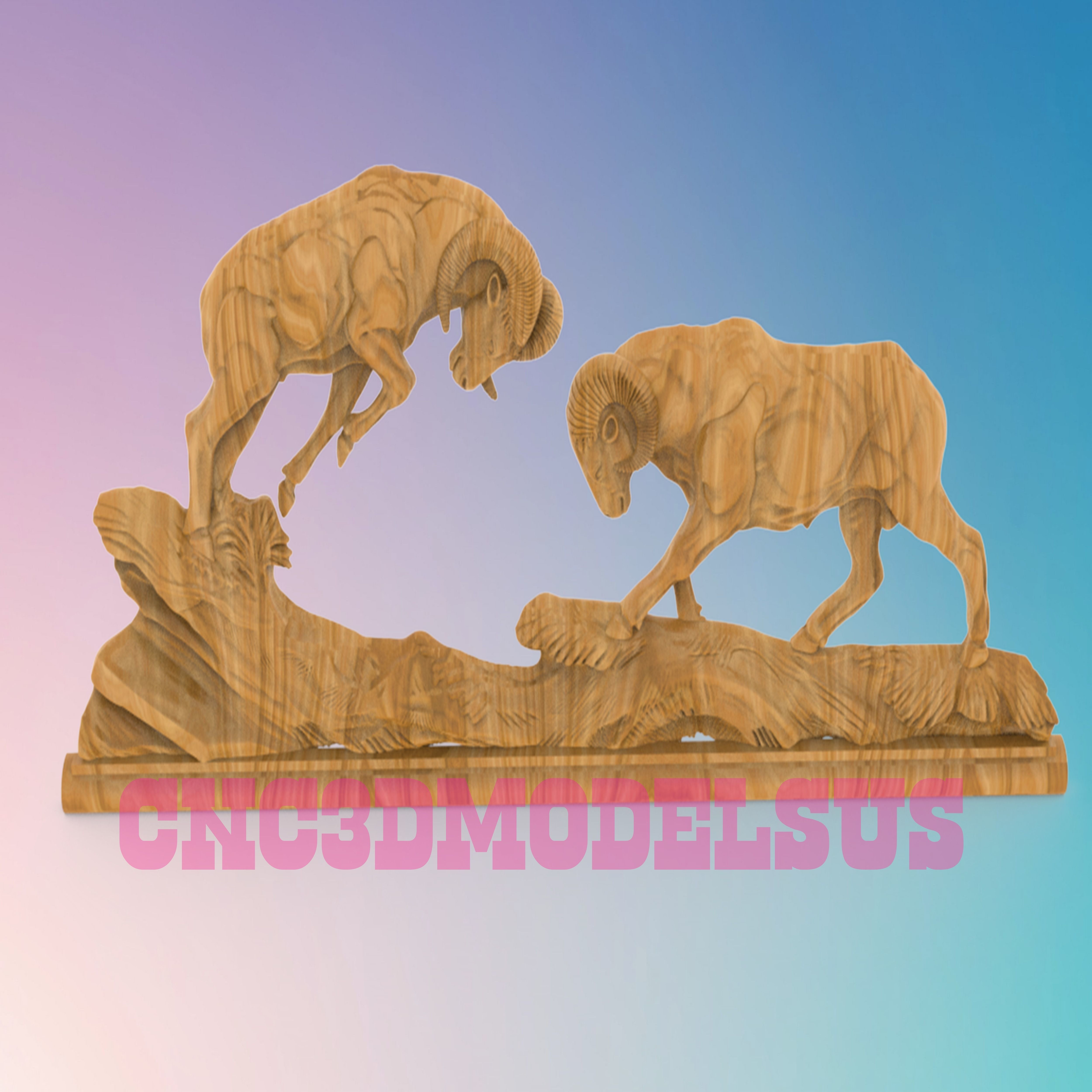 Rams fighting 3D MODEL STL FILE FOR CNC ROUTER LASER 3D model 3D ...