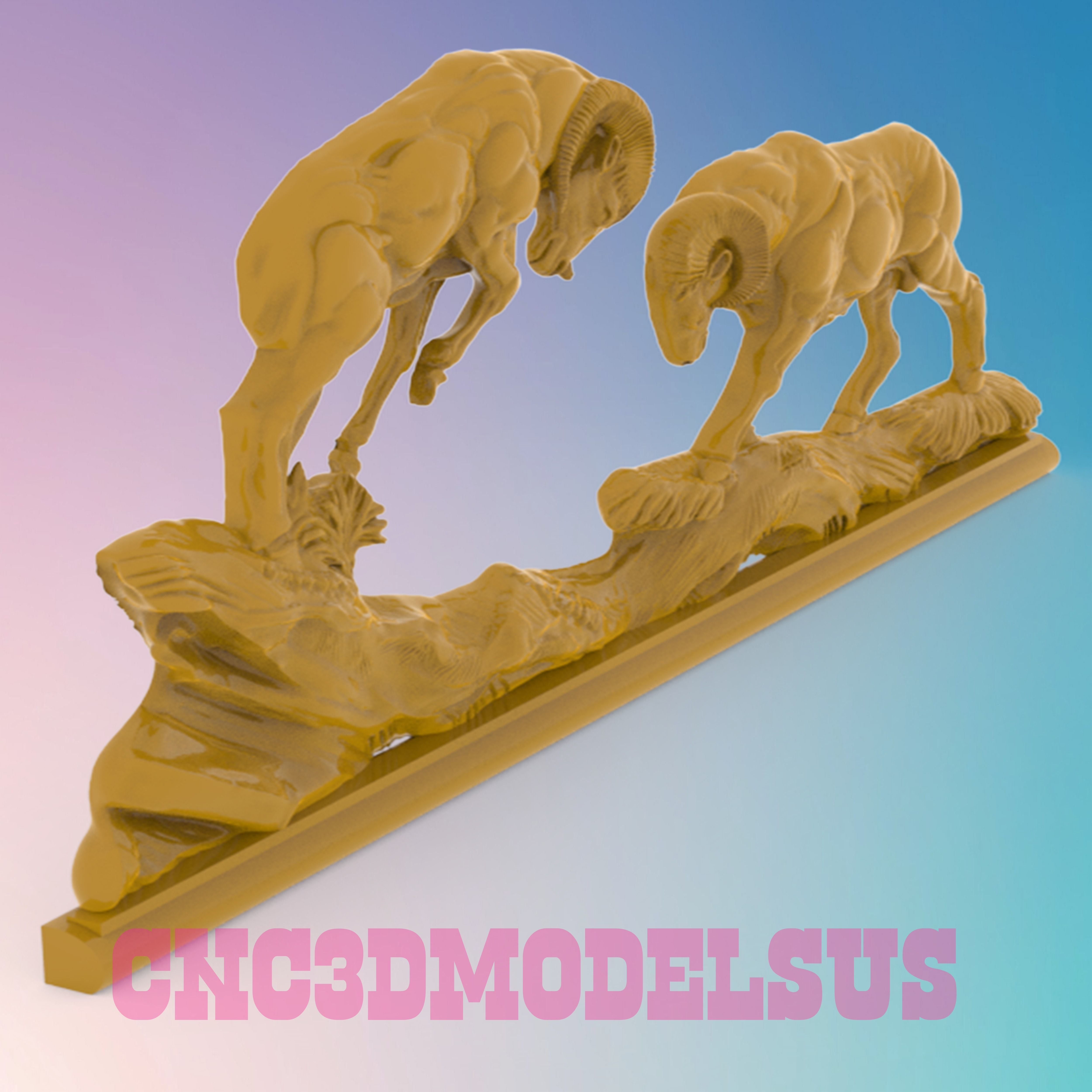 Rams fighting 3D MODEL STL FILE FOR CNC ROUTER LASER 3D model 3D ...