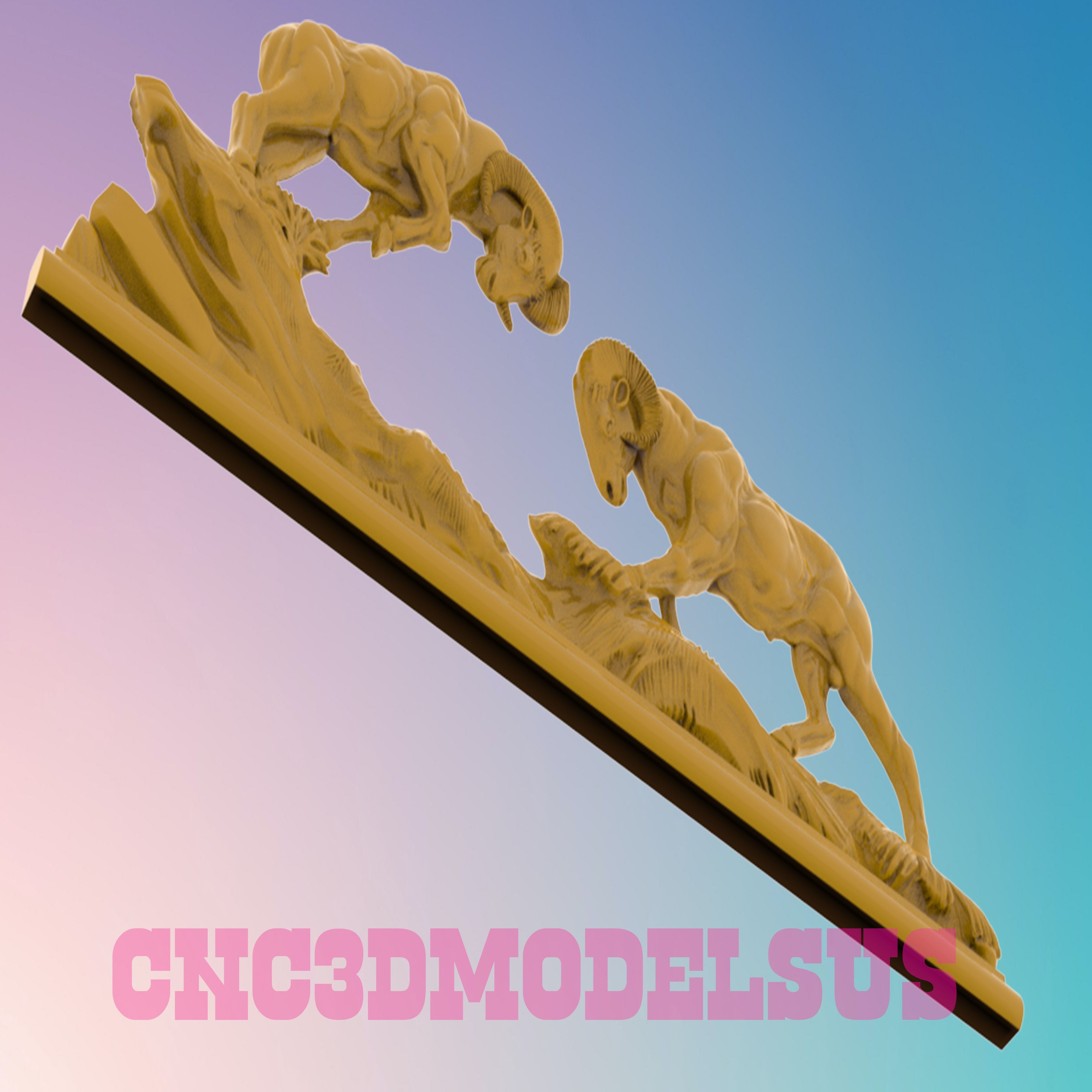 Rams fighting 3D MODEL STL FILE FOR CNC ROUTER LASER 3D model 3D ...