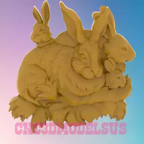 wild rabbits 2 3D MODEL STL FILE FOR CNC ROUTER LASER 3D model 3D ...