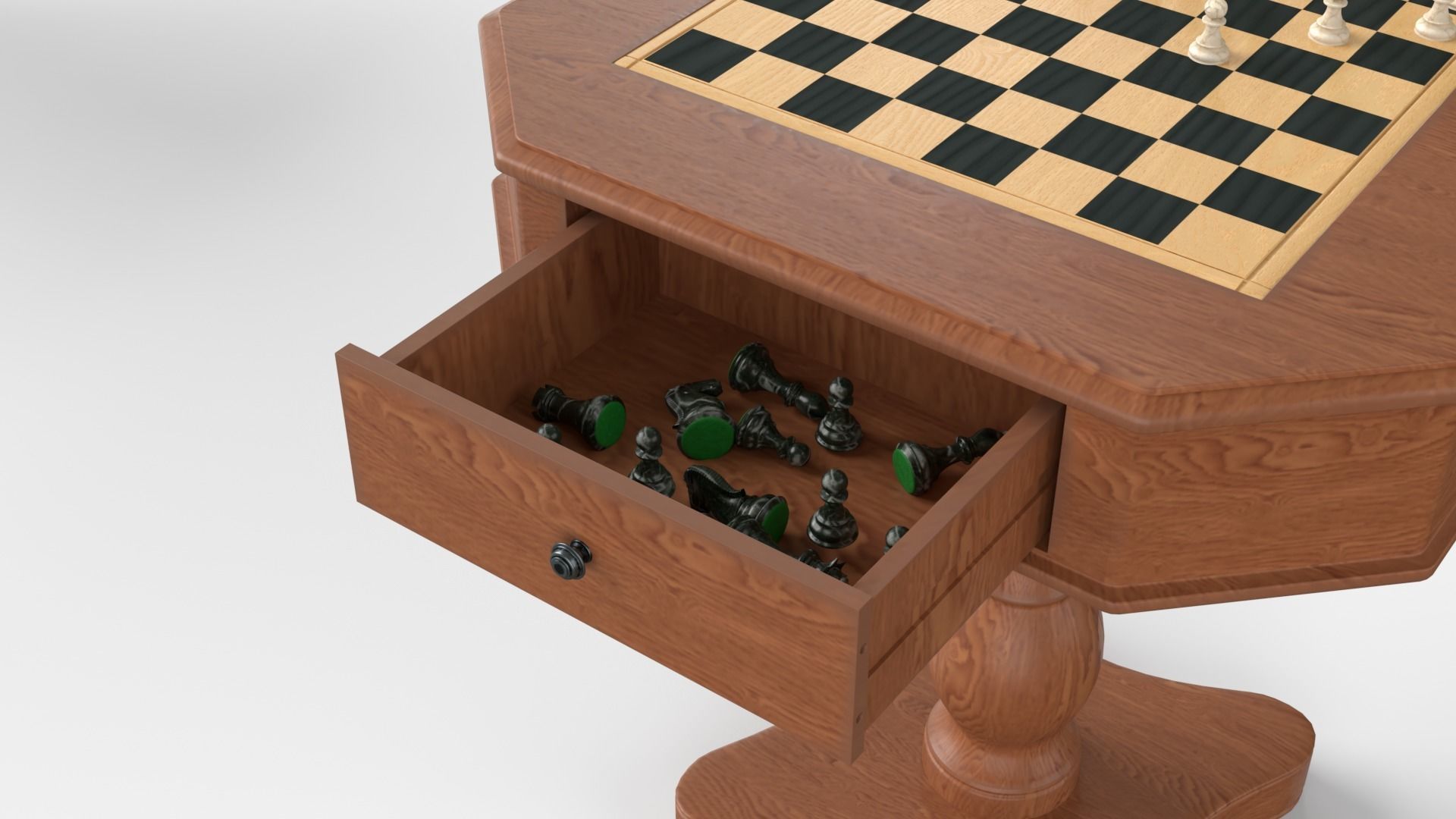 Light Chess and Pedestal Game Table and Chairs 3D model | CGTrader