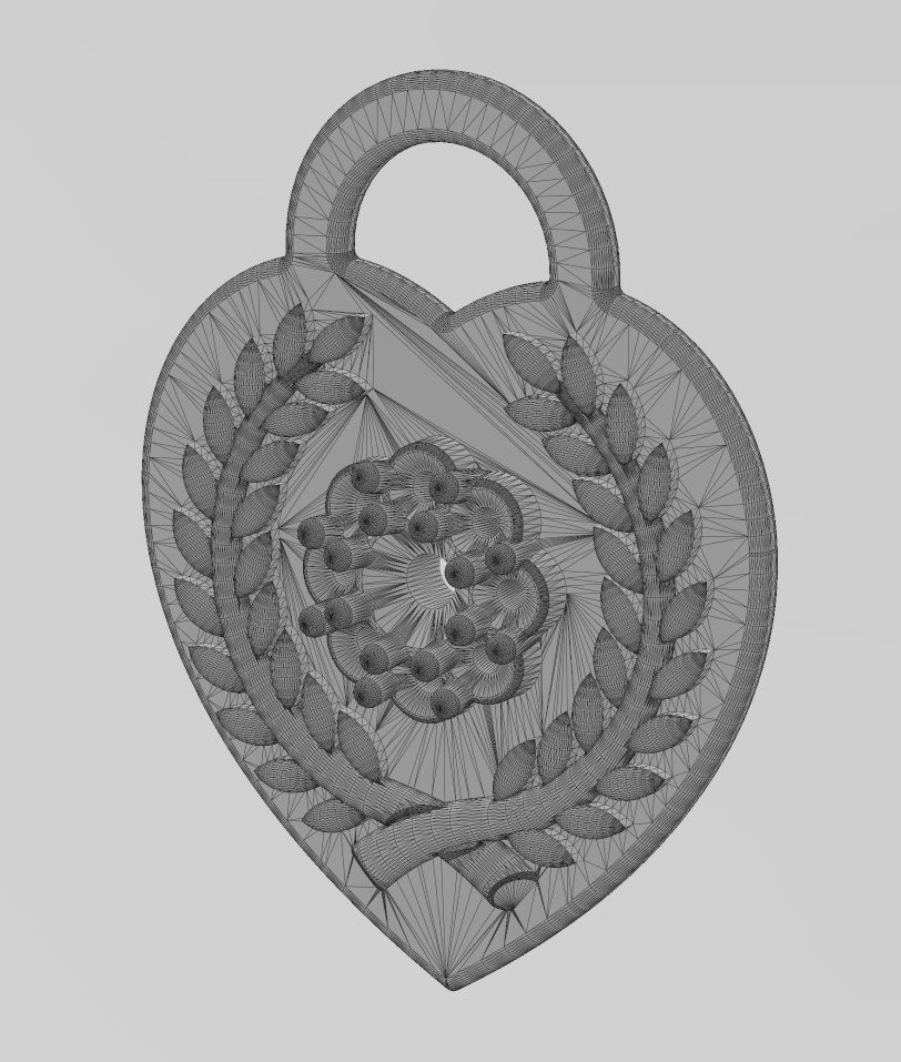 Diamond cluster bay leaves branches crown heart pendant charm 3D model ...