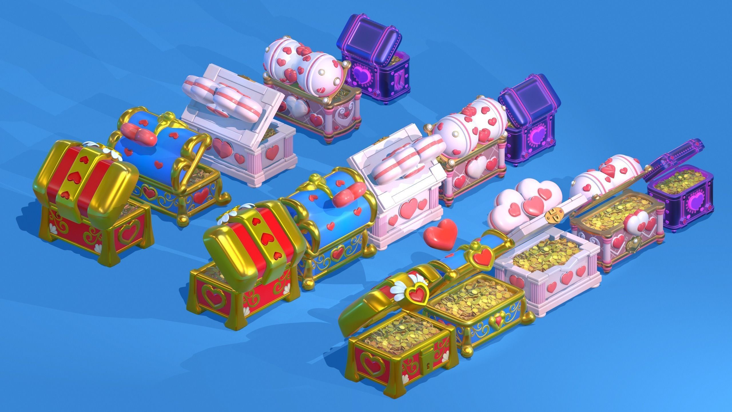 Stylized Heart Chests High poly 3D model | CGTrader