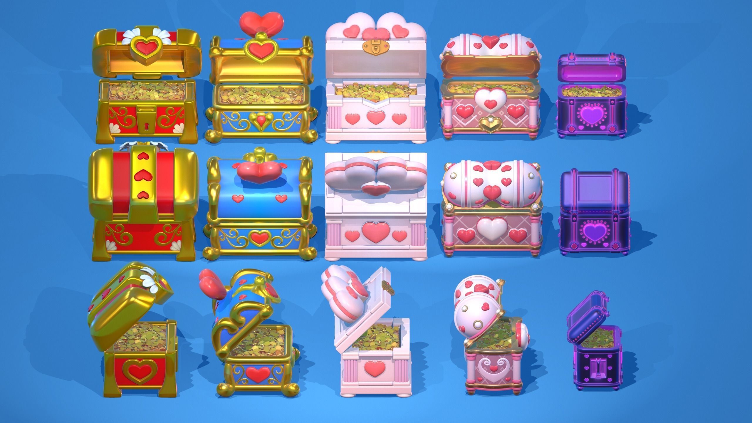 Stylized Heart Chests High poly 3D model | CGTrader
