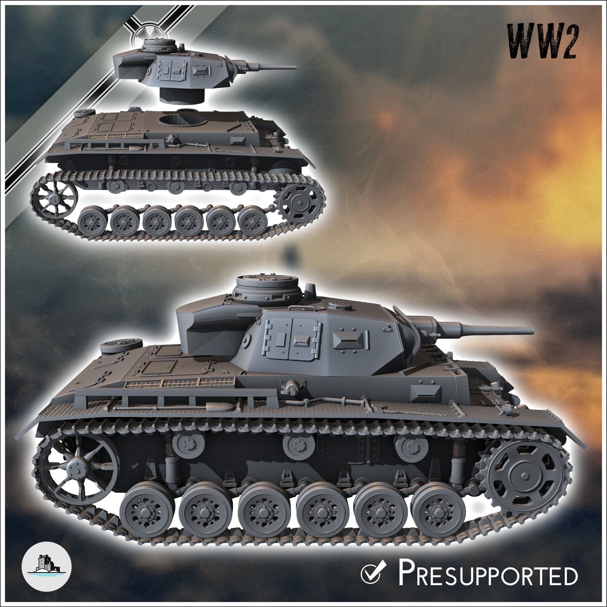Panzer III Ausf H - miniatures tabletop scenery 3D model 3D printable ...