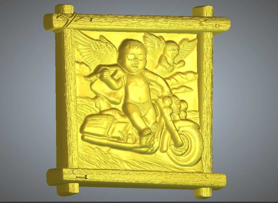 Relief of baby riding a motorcycle 3D model | CGTrader