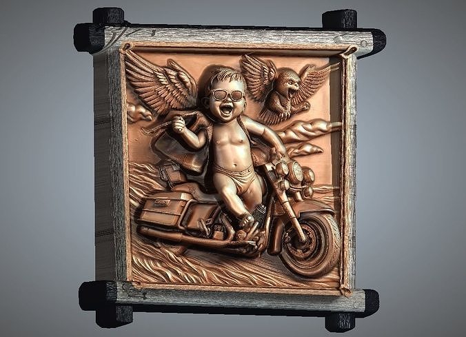 Relief of baby riding a motorcycle 3D model | CGTrader