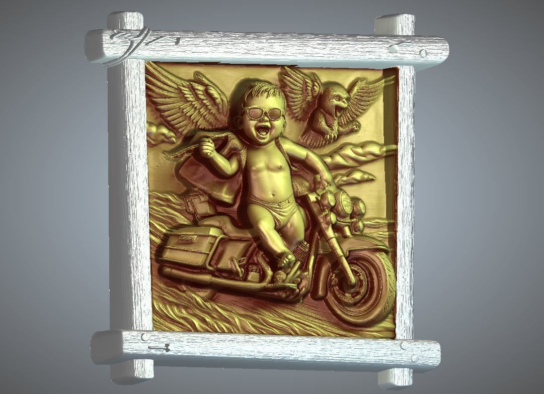 Relief of baby riding a motorcycle 3D model | CGTrader