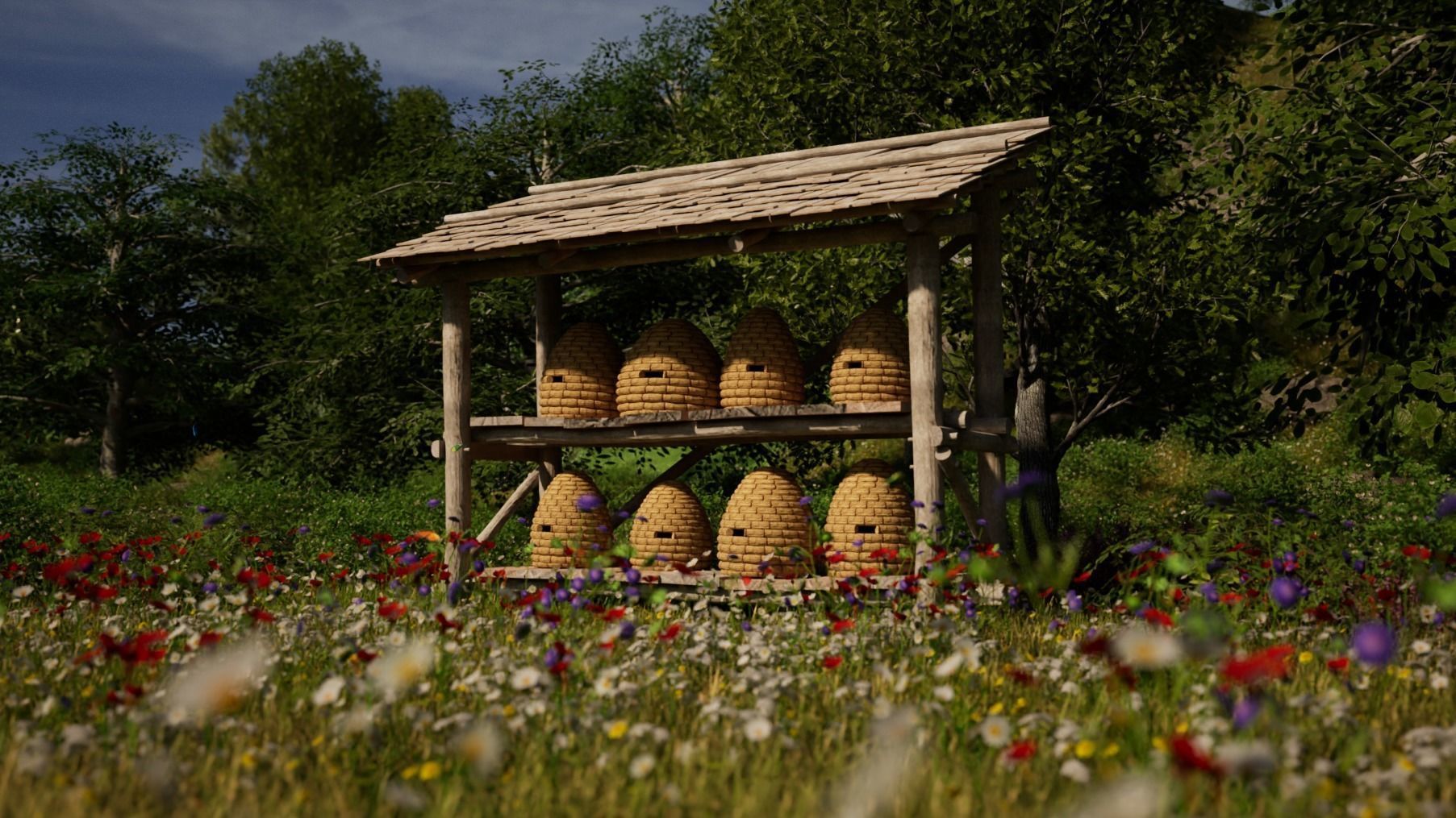 3D model Medieval honey bee hive rack VR / AR / low-poly | CGTrader