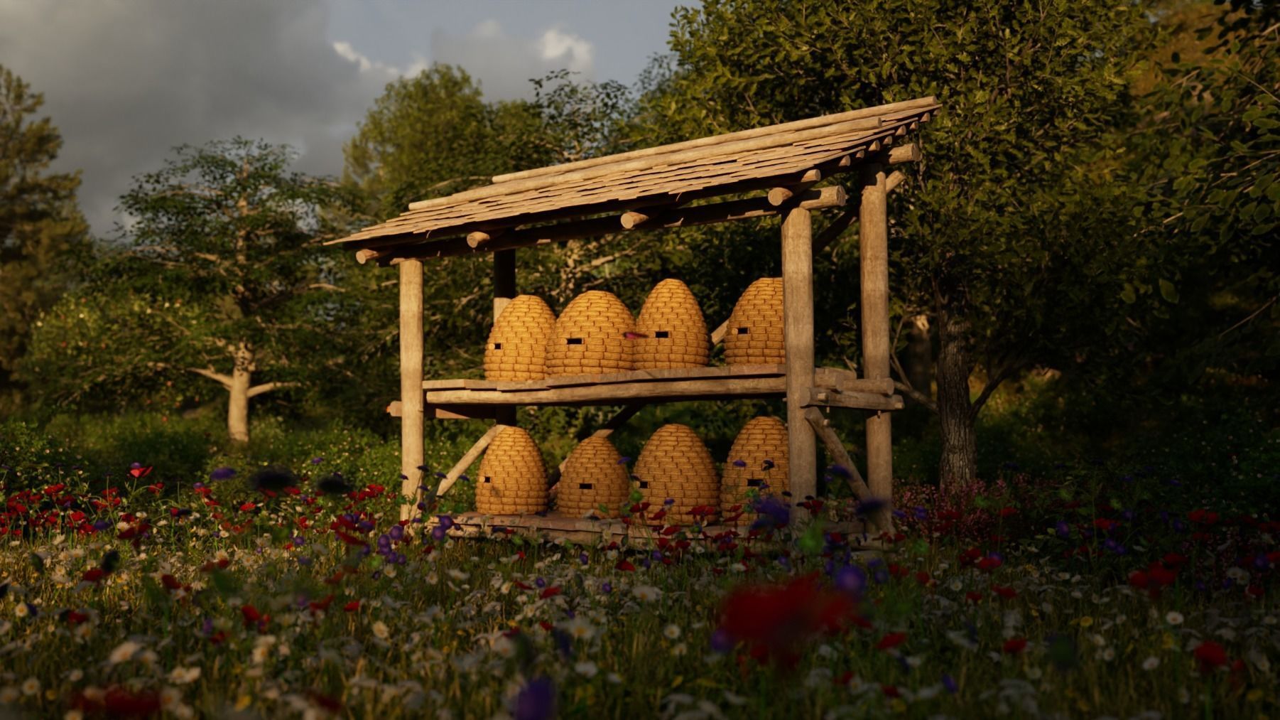 3D model Medieval honey bee hive rack VR / AR / low-poly | CGTrader