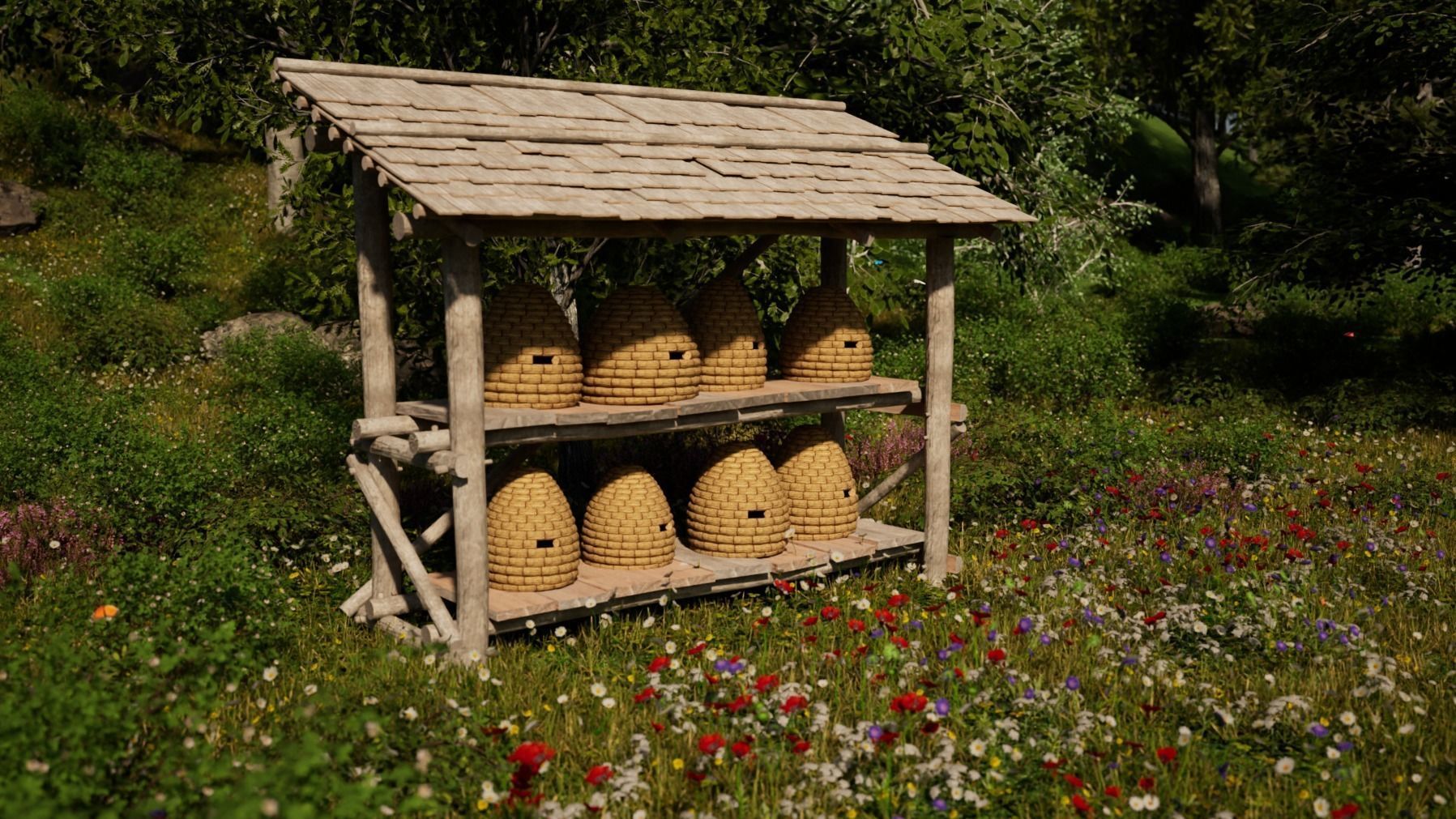 3D model Medieval honey bee hive rack VR / AR / low-poly | CGTrader