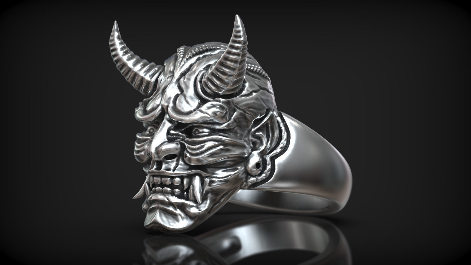 Traditional Japanese Hannya Oni Mask Samurai Ring free 3D model 3D ...