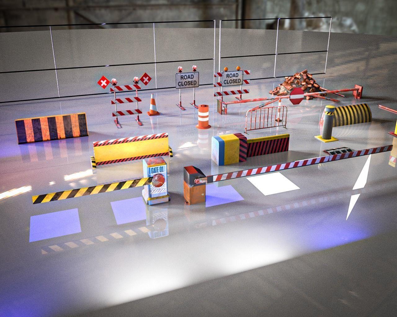 Road and Parking Props 3D model animated | CGTrader