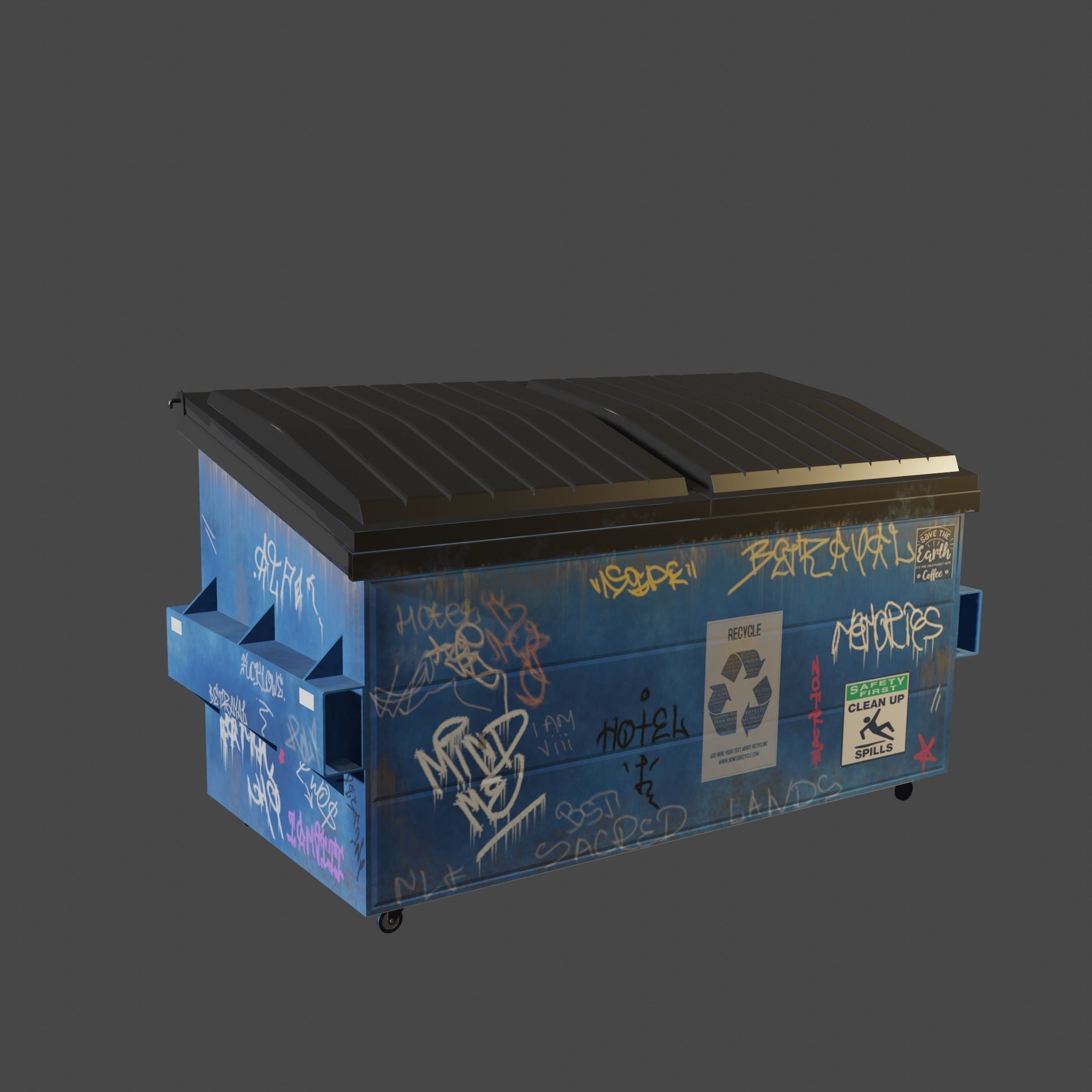 stylized graffity trash container 3D model | CGTrader
