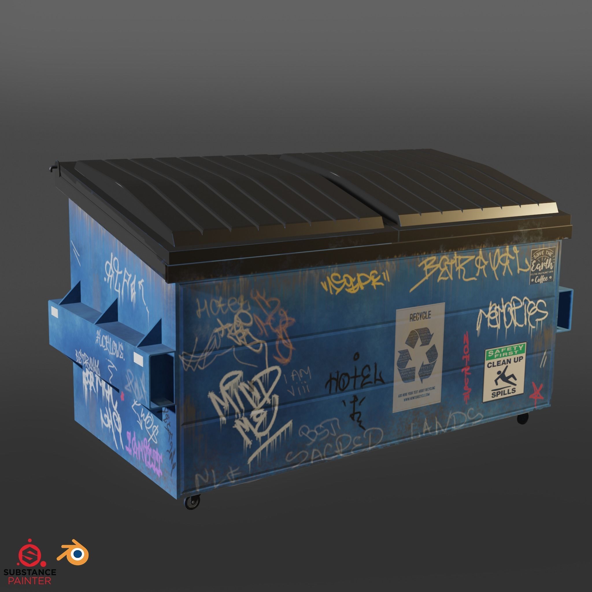 stylized graffity trash container 3D model | CGTrader