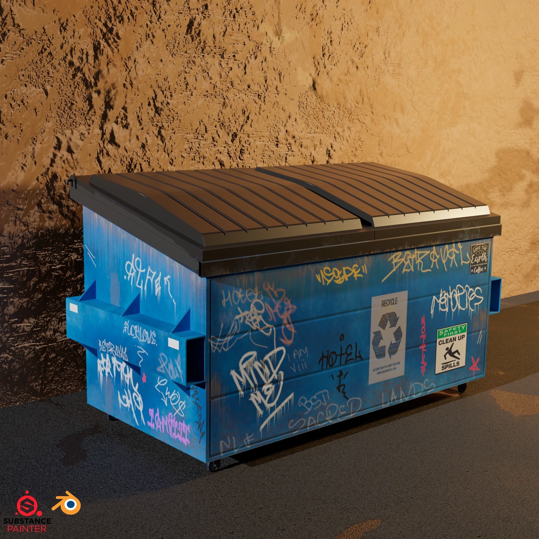 stylized graffity trash container 3D model | CGTrader