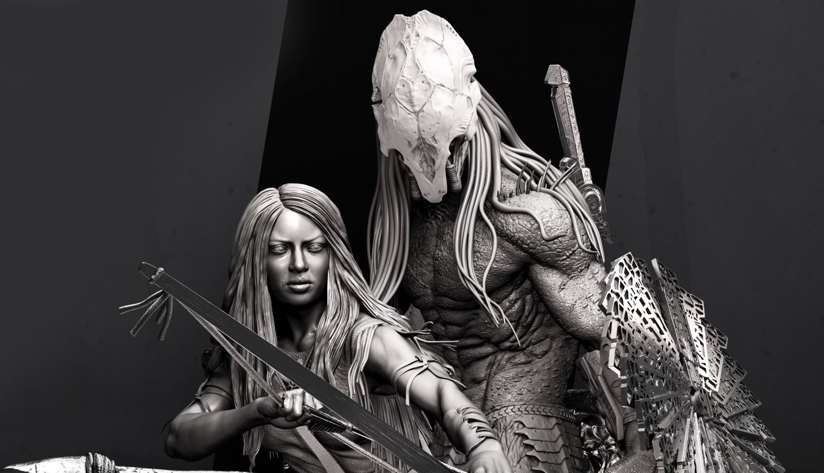 Predator and Naru 3D Printable Sculpture Diorama 3D model 3D printable ...