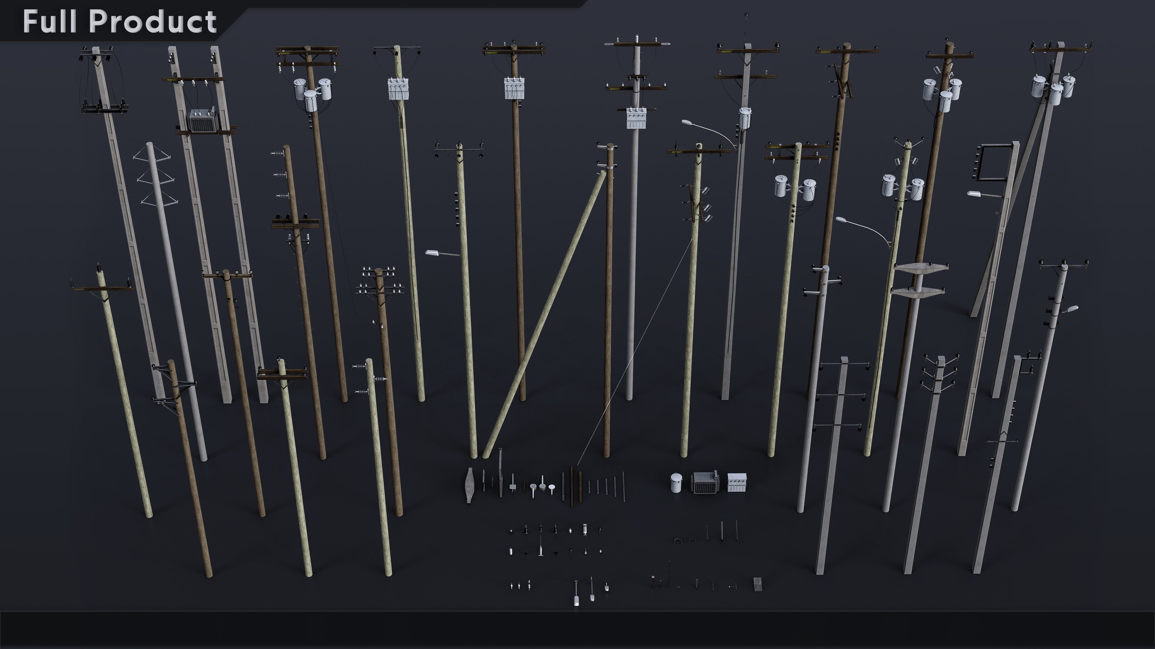 3D model 30 Low Poly Utility Poles - Kitbash VR / AR / low-poly | CGTrader