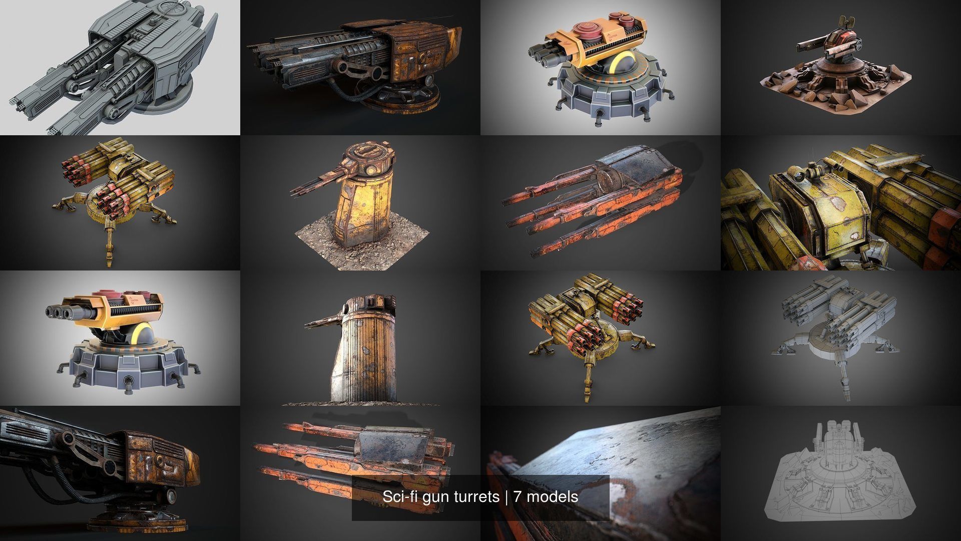 3D Model Collection Sci-fi gun turrets VR / AR / low-poly | CGTrader