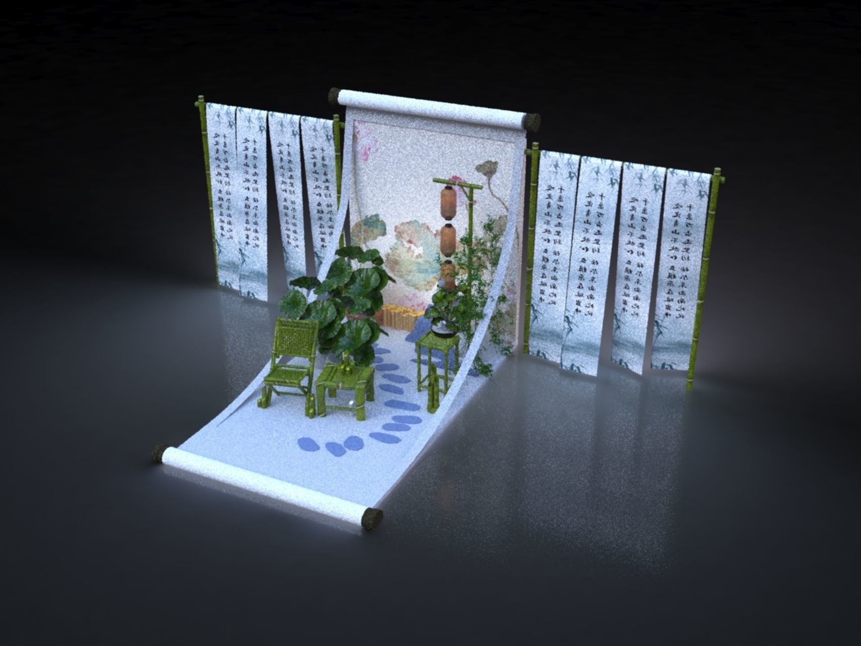 Chinese style beauty Chen Chinese painting calligraphy 3D model | CGTrader