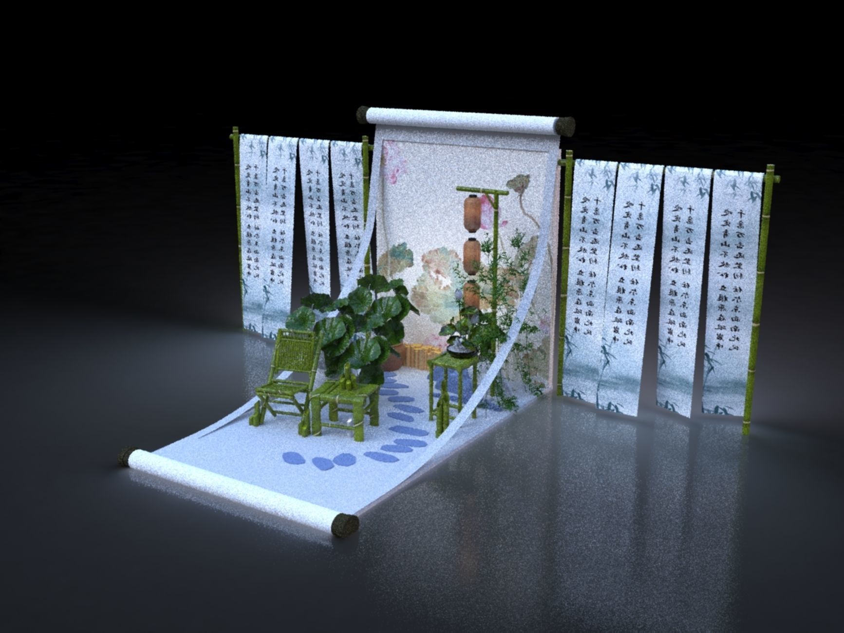 Chinese style beauty Chen Chinese painting calligraphy 3D model | CGTrader