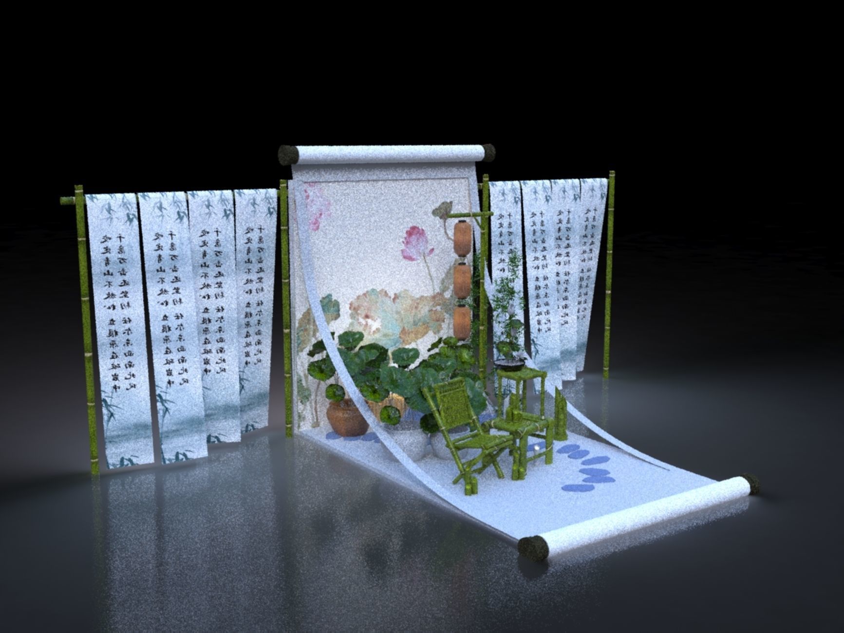 Chinese style beauty Chen Chinese painting calligraphy 3D model | CGTrader
