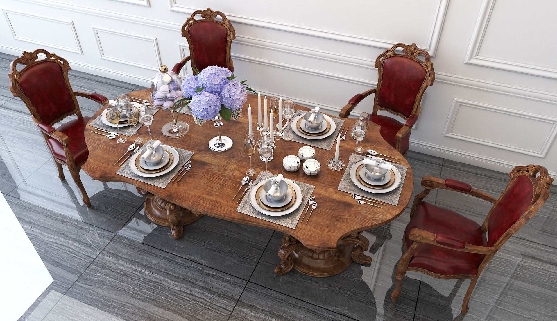 Classic European style Dining Table and Chairs 2 3D model | CGTrader