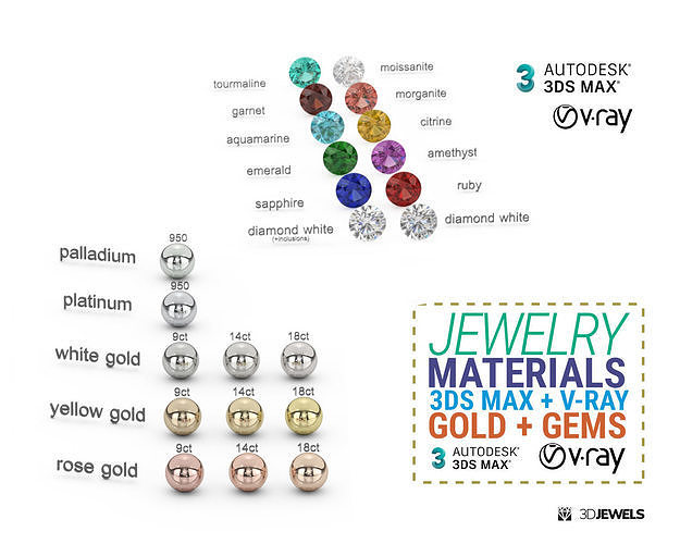 Jewelry Material Library For 3ds Max with V-Ray Rendering 3D model ...