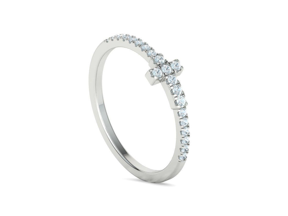 Diamond Cross Ring French Pave Setting Small Diamond Ring 3D model 3D ...