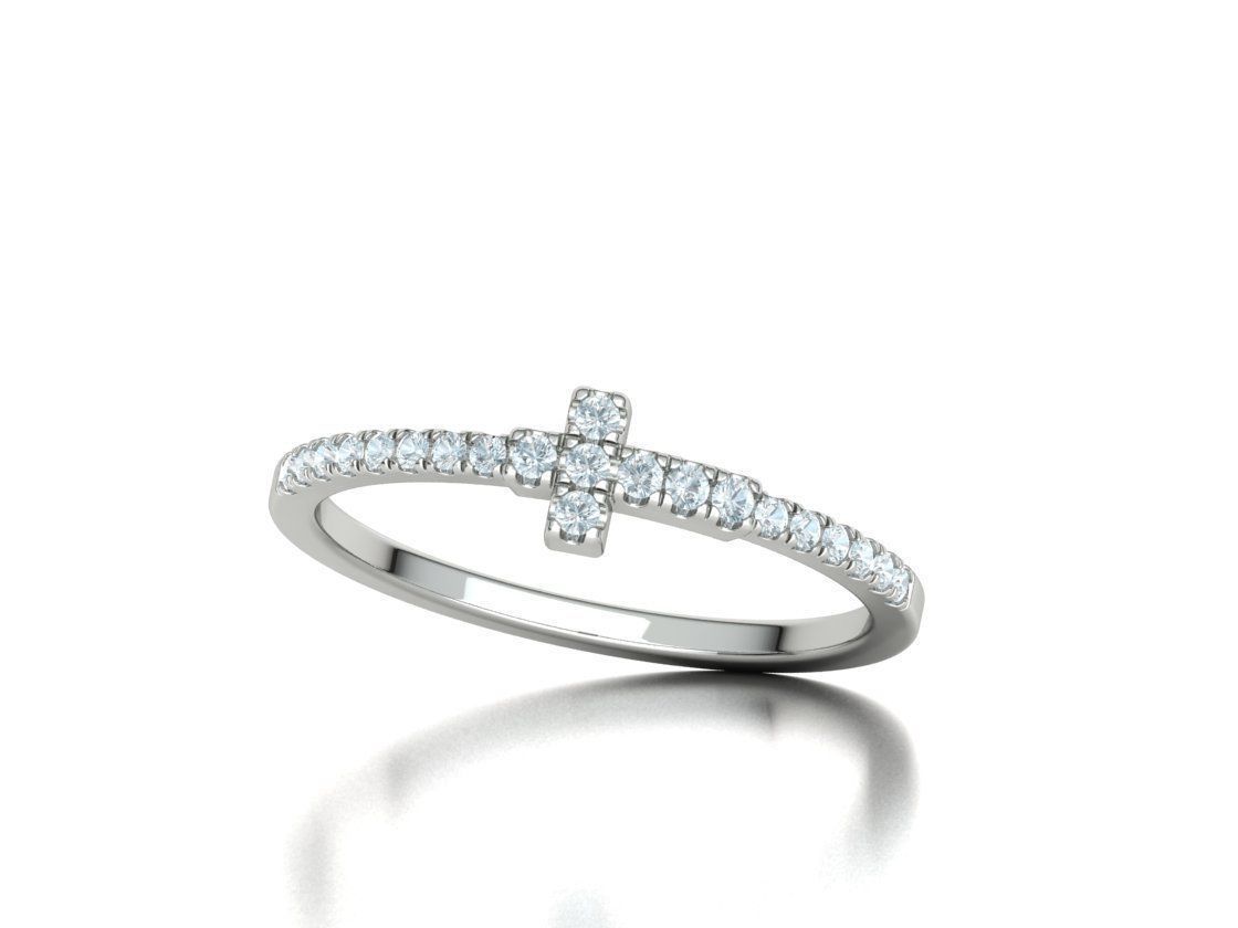 Diamond Cross Ring French Pave Setting Small Diamond Ring 3D model 3D ...