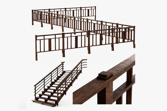 3D model Rustic Stairs and Railings Kit VR / AR / low-poly | CGTrader