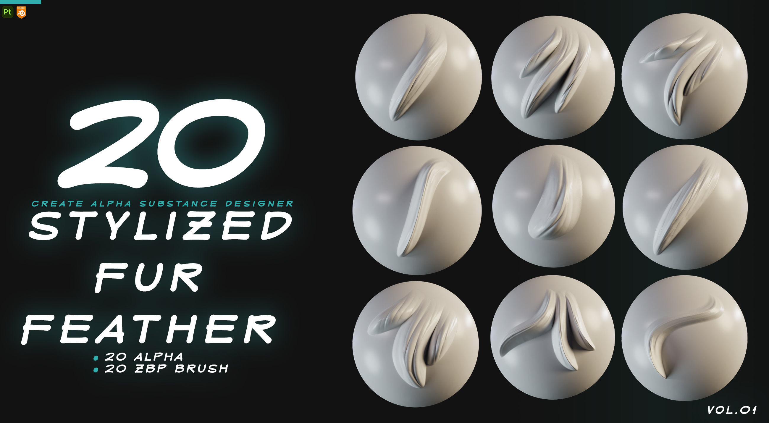 20 Stylized Fur Feather Alphas Brushes Texture | CGTrader