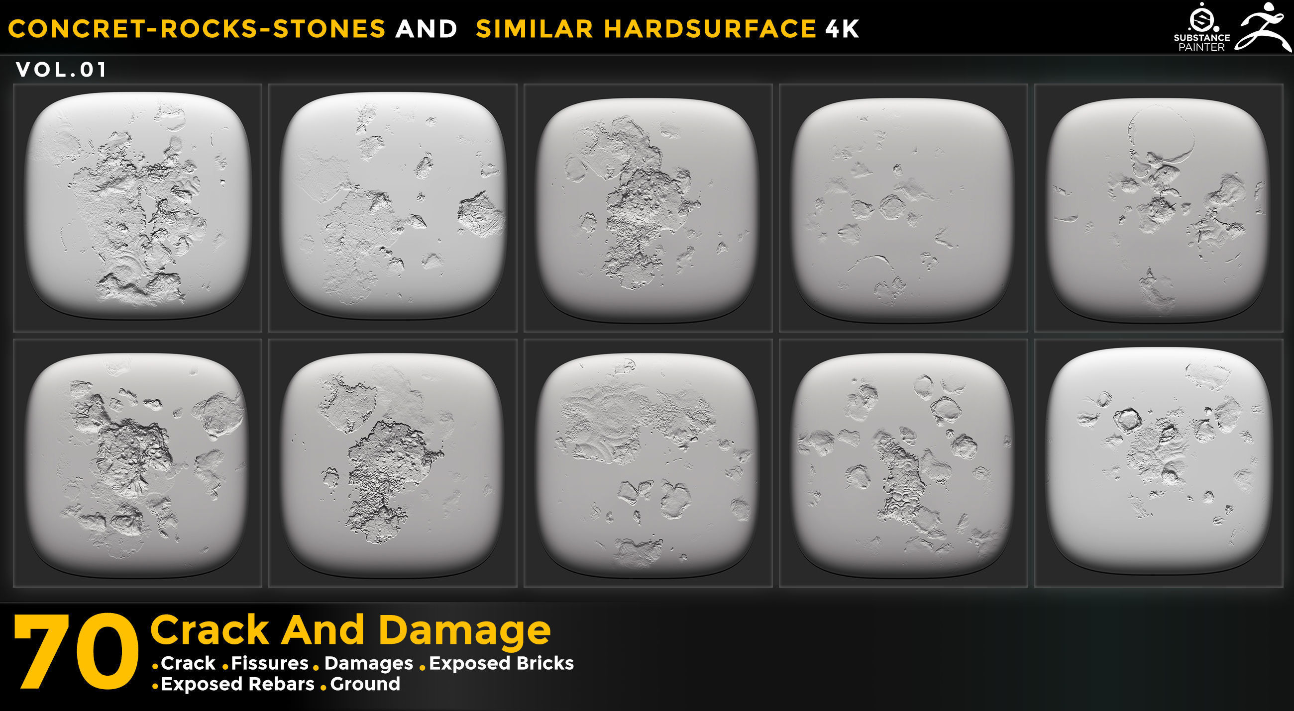 70 CRACK AND DAMAGES 4K ALPHA VOL 01 Texture | CGTrader