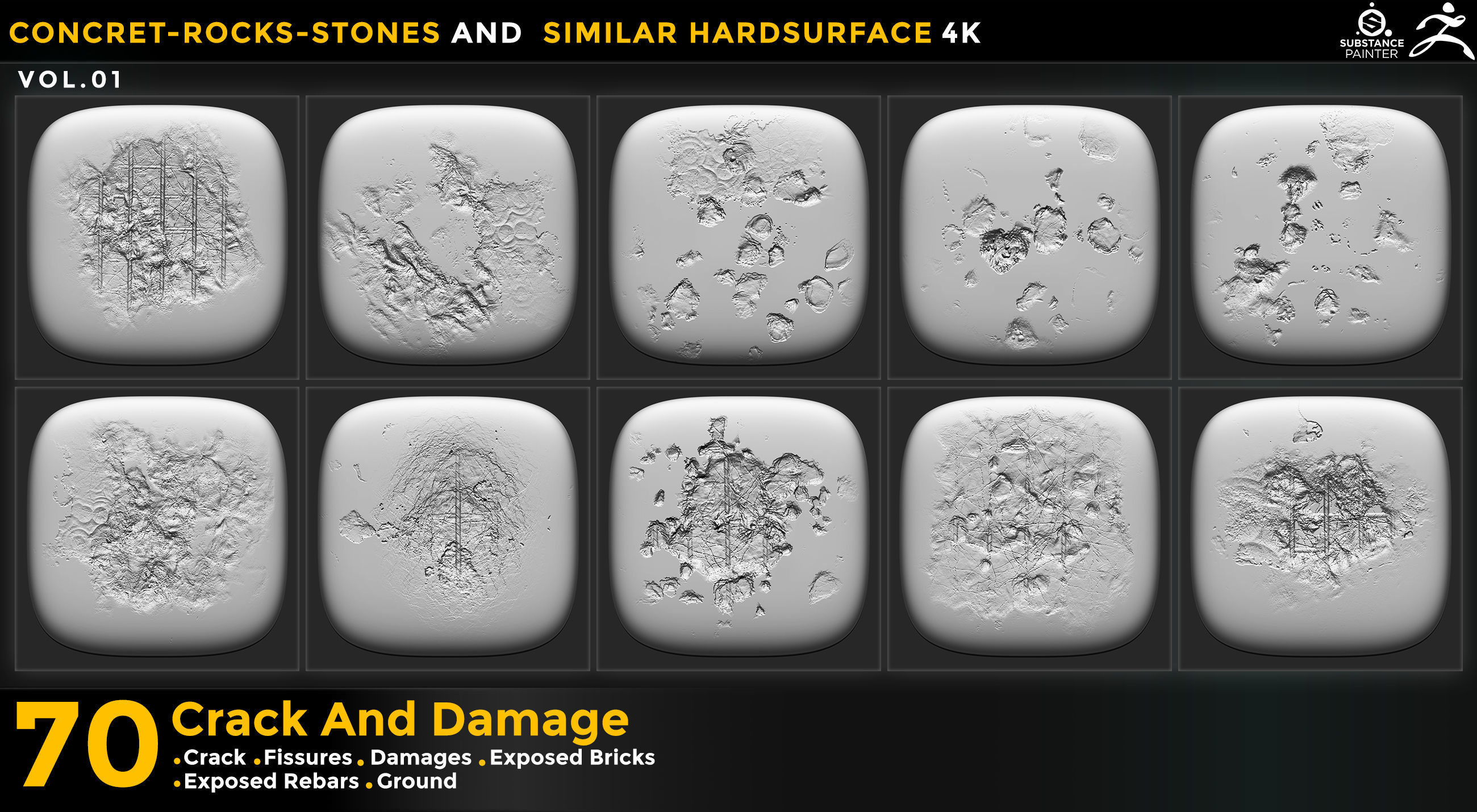70 CRACK AND DAMAGES 4K ALPHA VOL 01 Texture | CGTrader