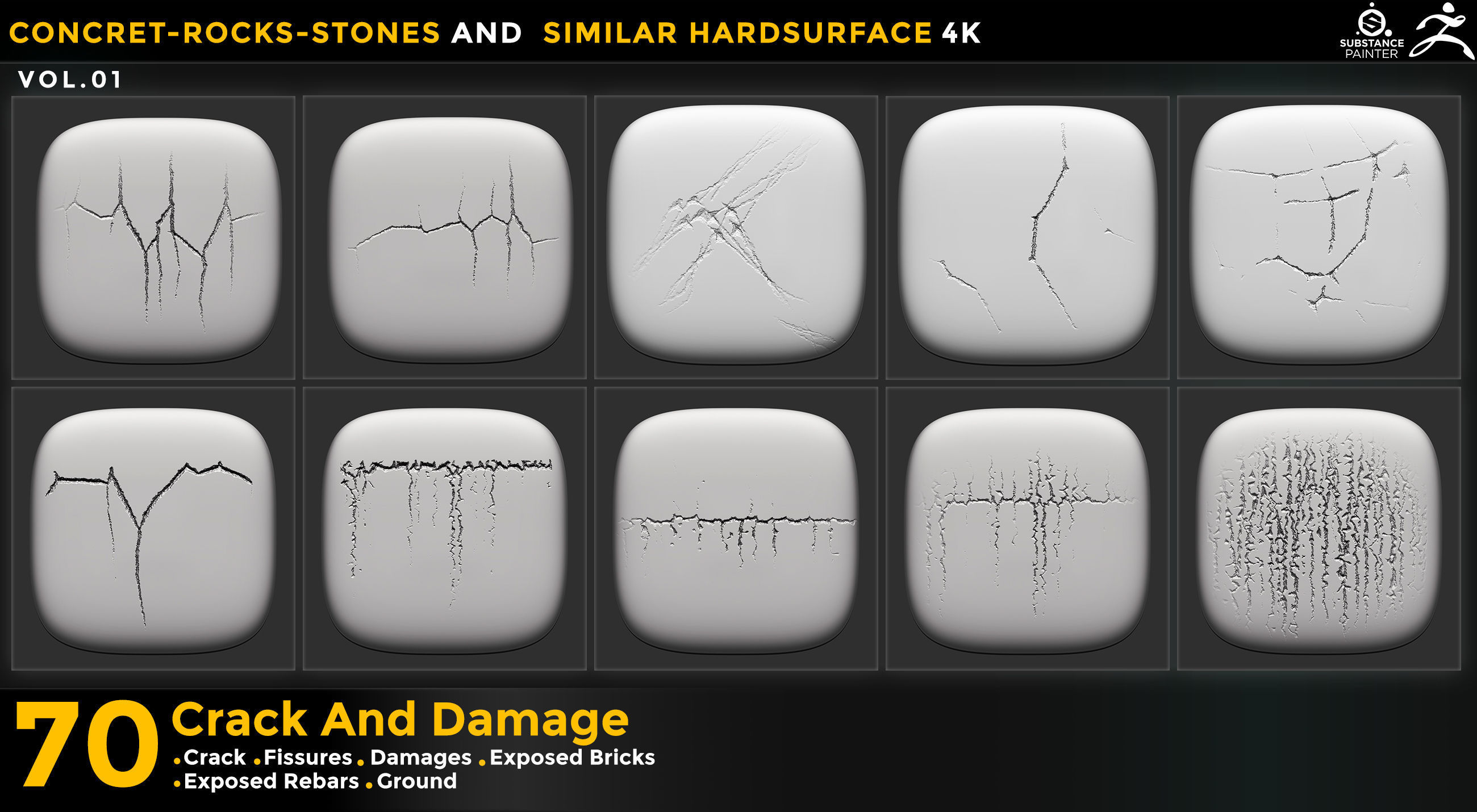 70 CRACK AND DAMAGES 4K ALPHA VOL 01 Texture | CGTrader